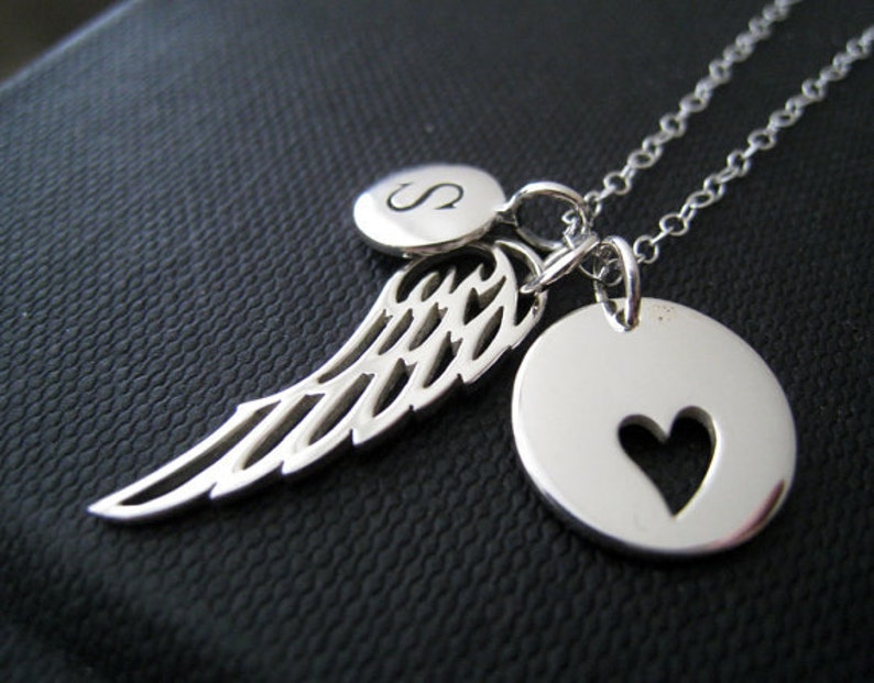 Personalized Angel Wing Necklace Angel Wing Charm and - Etsy
