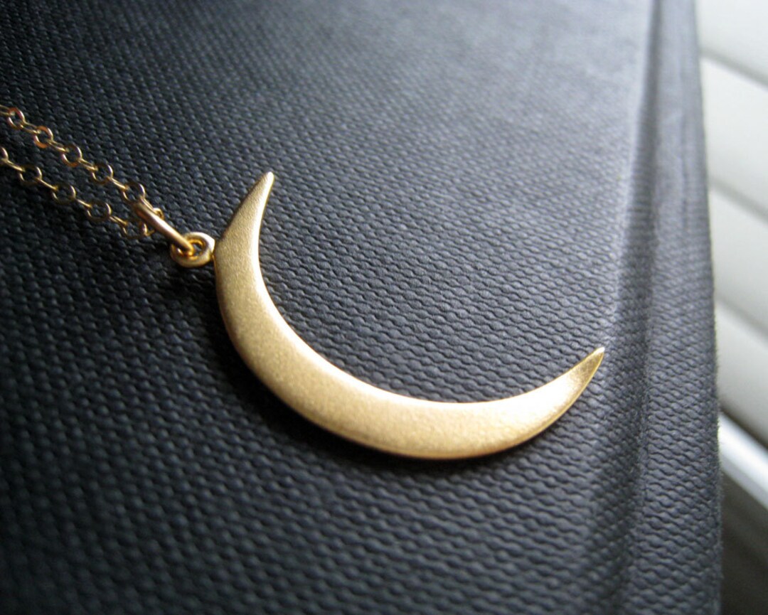 Gold Crescent Moon Necklace, Large Size Vermeil Gold Moon Charm ...