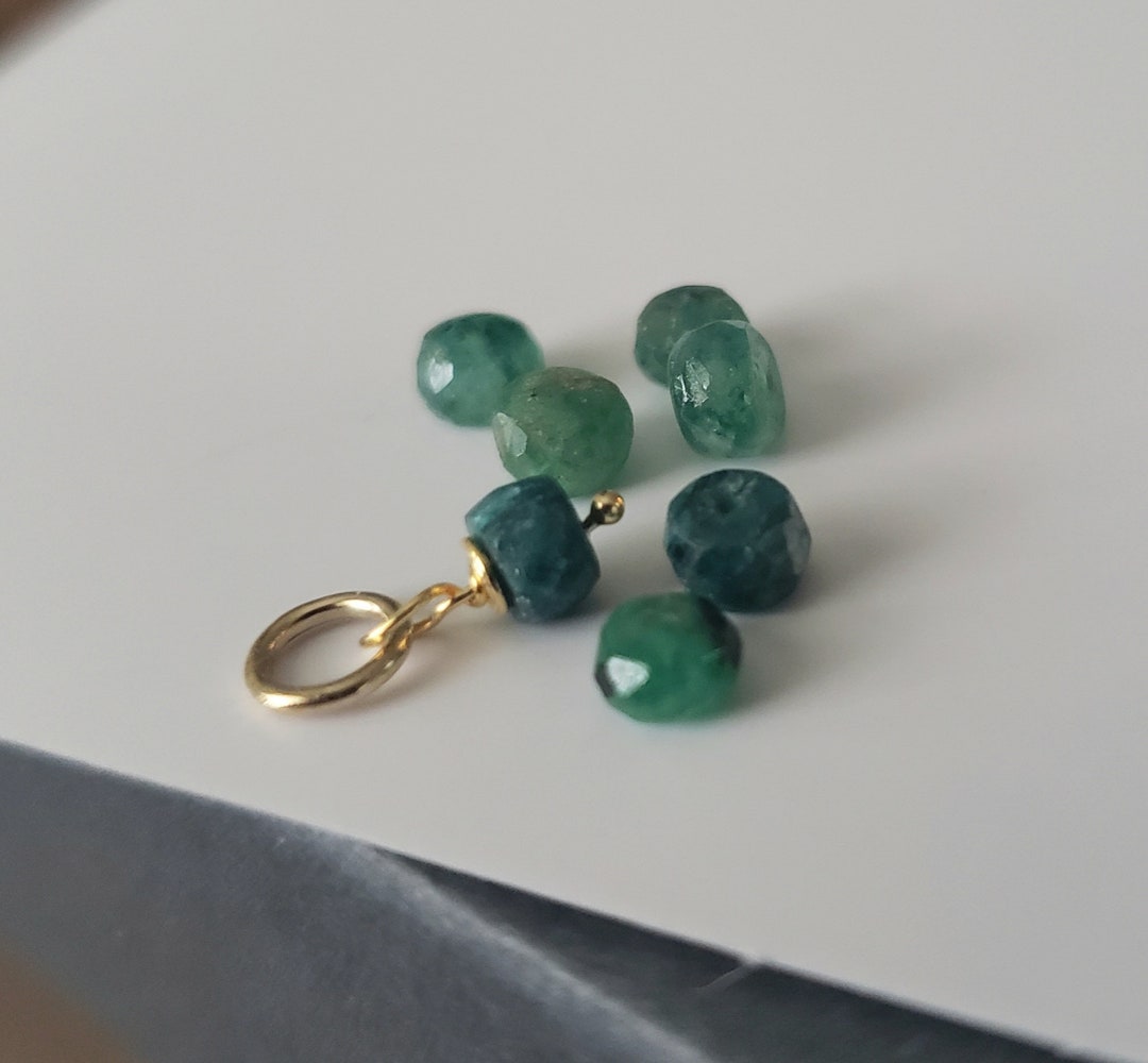3mm Genuine Emerald Gemstone Rondelle Charm, Deep Green Gemstone Dangle ...