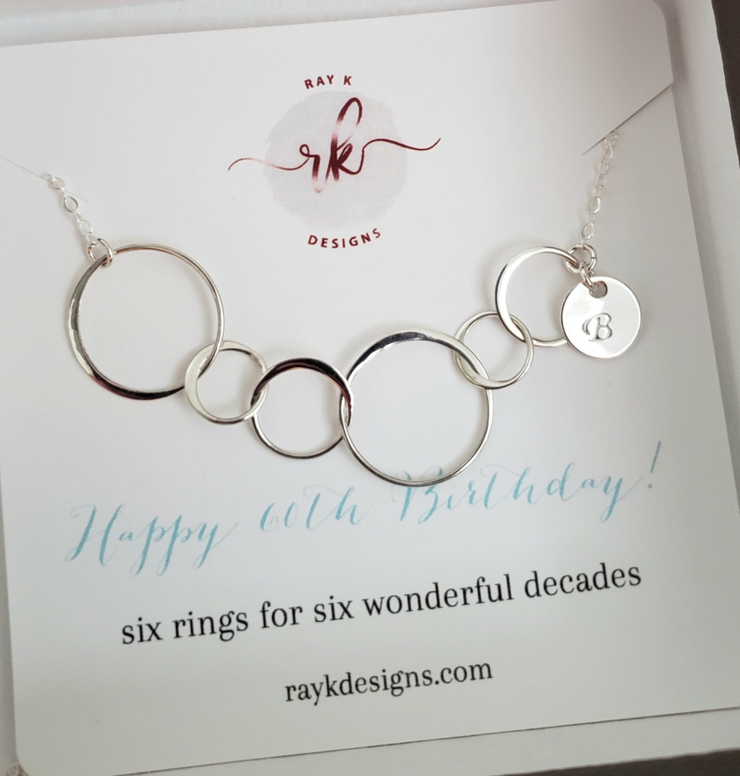 Sixties Birthday Milestone Gift for Women, Initial Tag Six Rings ...
