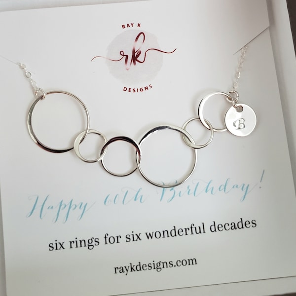 60th Birthday Gift for Women Six Decades Rings Necklace - 60+ Gift ...