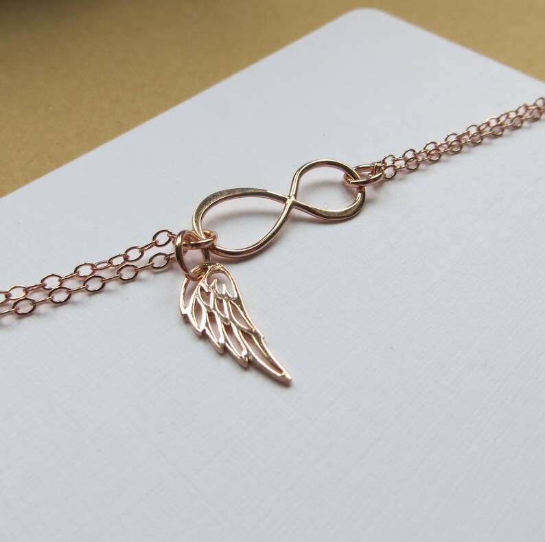 Mom Memorial Gift Rose Gold Infinity Angel Wing Necklace - Etsy