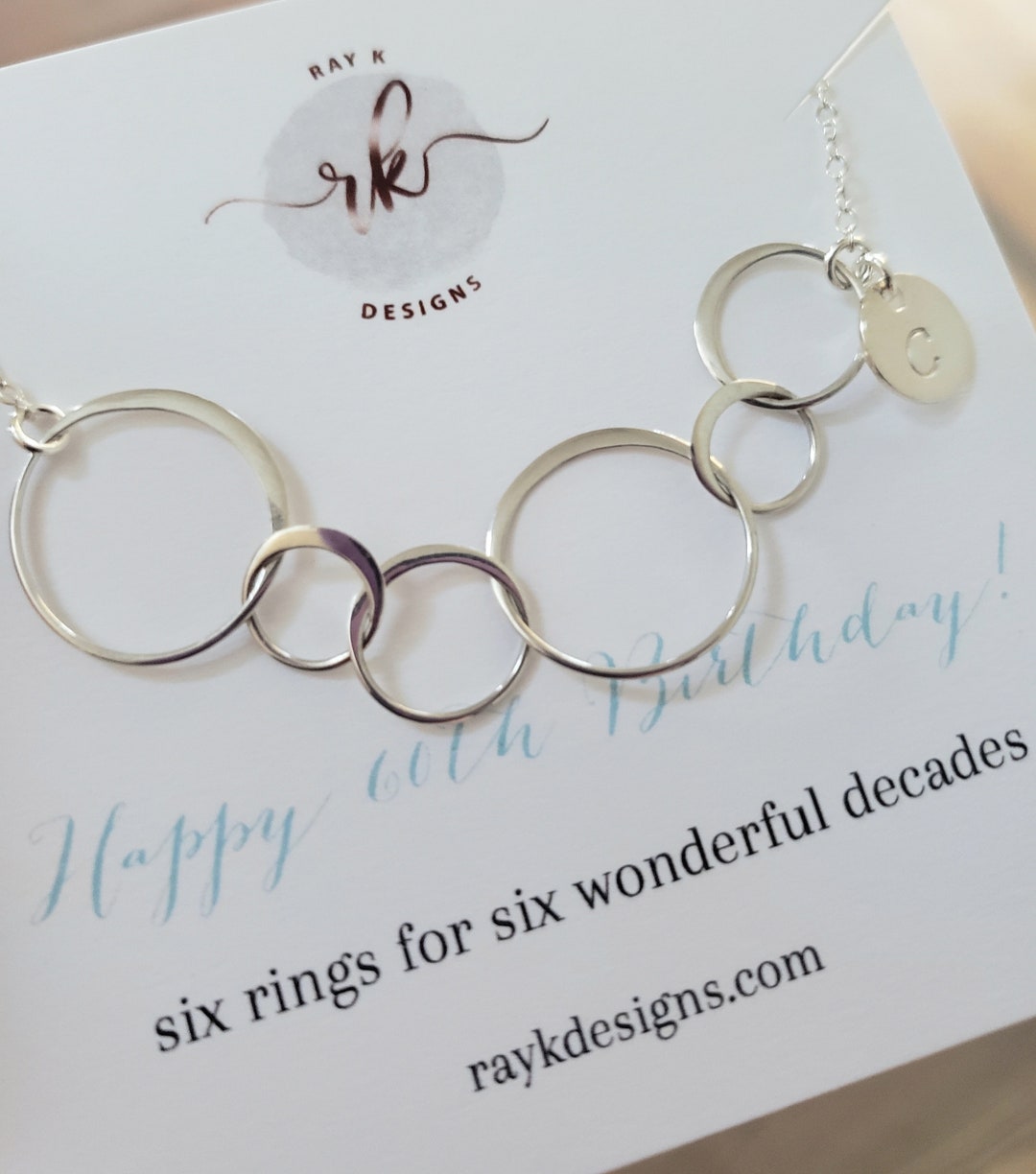 60th Birthday Gift for Women, Six Ring Necklace With Initial Tag - Etsy
