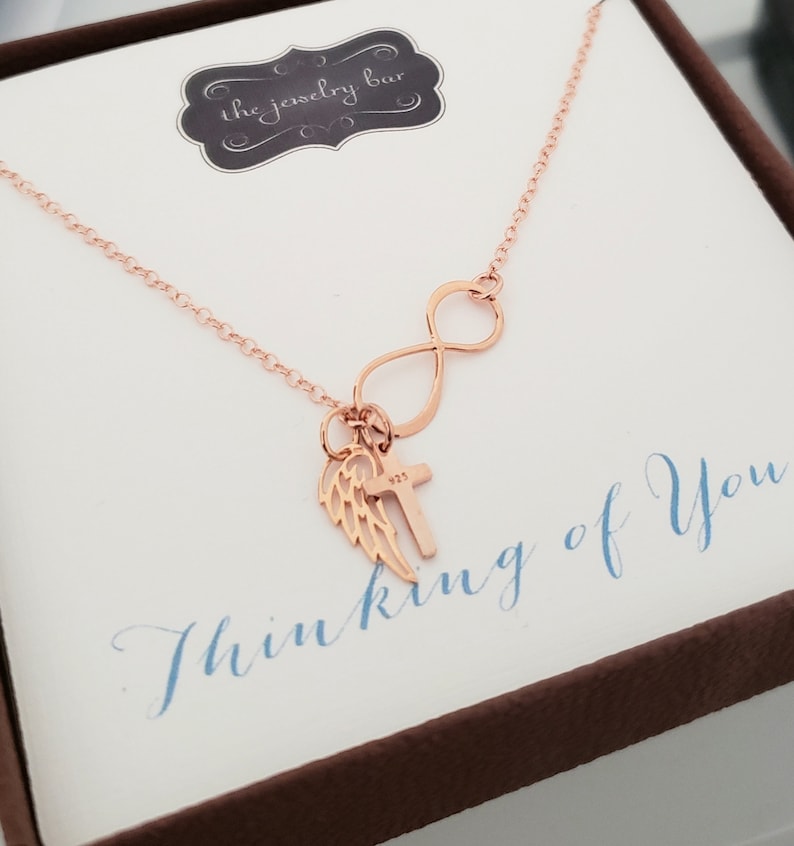 Infinity Angel Wing & Cross Necklace Memorial Gift | Etsy