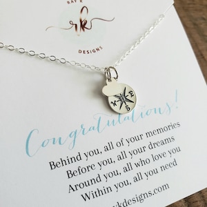 Graduation Gift for Her, Rose Gold Compass Heart Necklace, Engraving ...