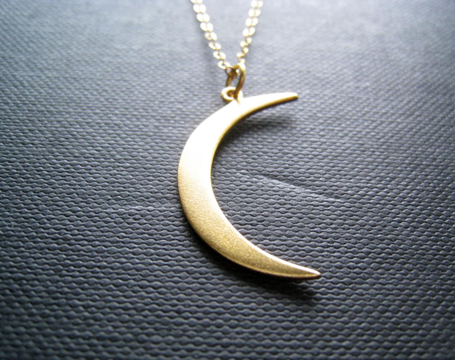 Gold Crescent Moon Necklace, Large Size Vermeil Gold Moon Charm ...