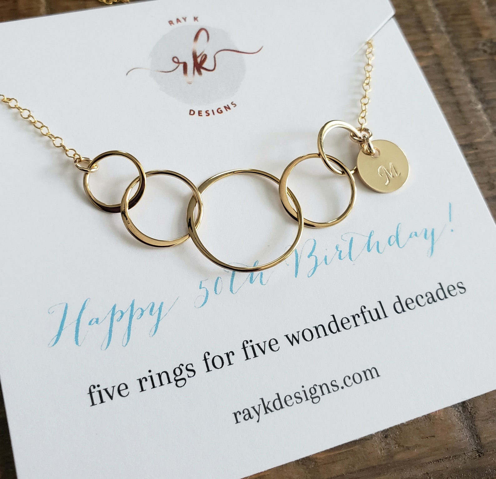 50th Birthday Gift for Women, Initial 5 Ring Necklace, 50th Birthday ...