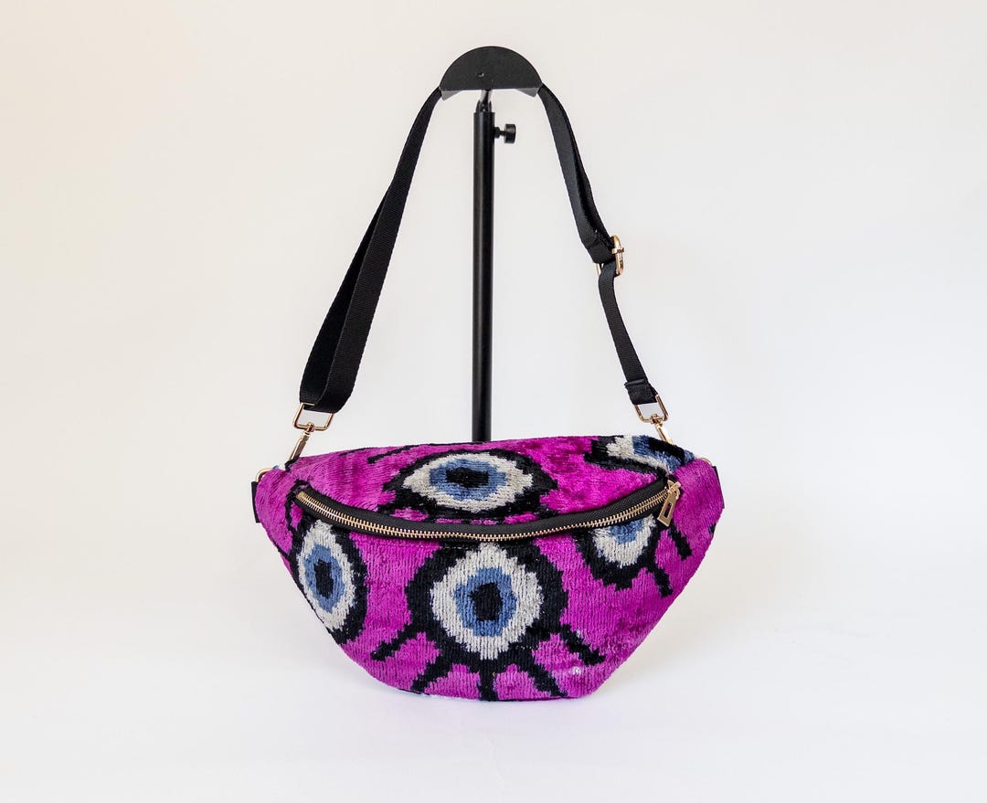 Pink Velvet Ikat Fanny Pack: Handmade Turkish Waist Bag With Eye Motif ...