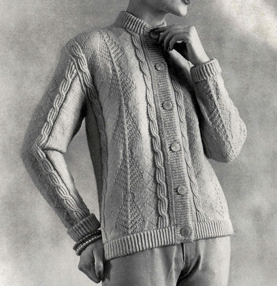 PATTERN Vintage Cable Knit Sweater Button Down Cardigan Pattern PDF ...