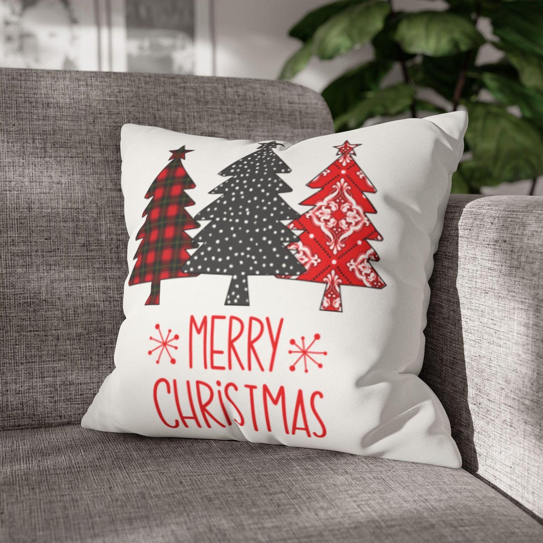 Christmas Bandana Faux Suede Pillow Cover: Black and Red Trees Holiday ...