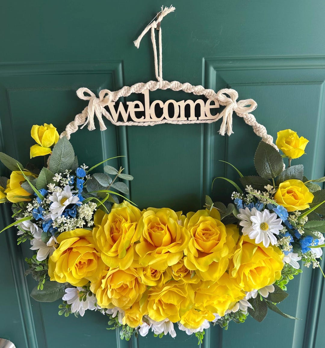 Macrame Welcome Wreath: Yellow Roses, Front Door Decor - Etsy