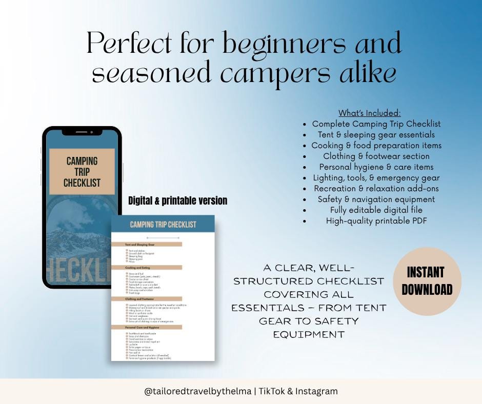 Printable Camping Packing Checklist | A4 PDF Camping Trip Planner ...