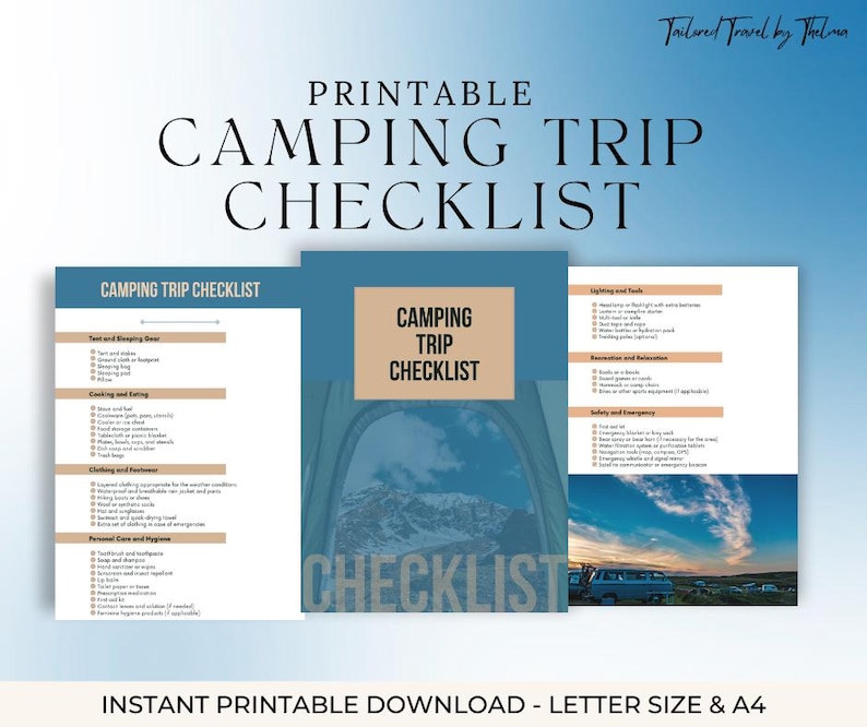 Printable Camping Packing Checklist | A4 PDF Camping Trip Planner | Digital Outdoor Travel List ...
