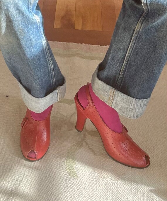 1940s 1950s style Red Remix leather sling back back w… - Gem