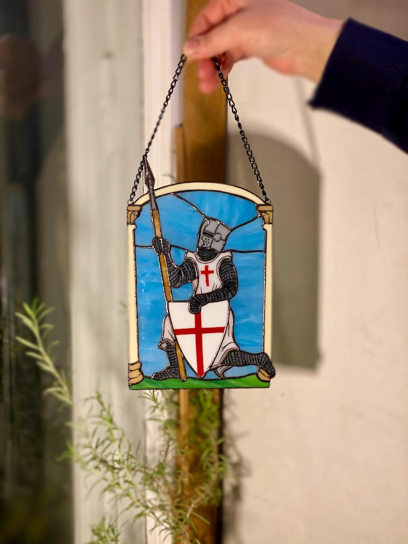 Handmade Stained Glass Crusader Knight Panel, Medieval Tiffany Style ...