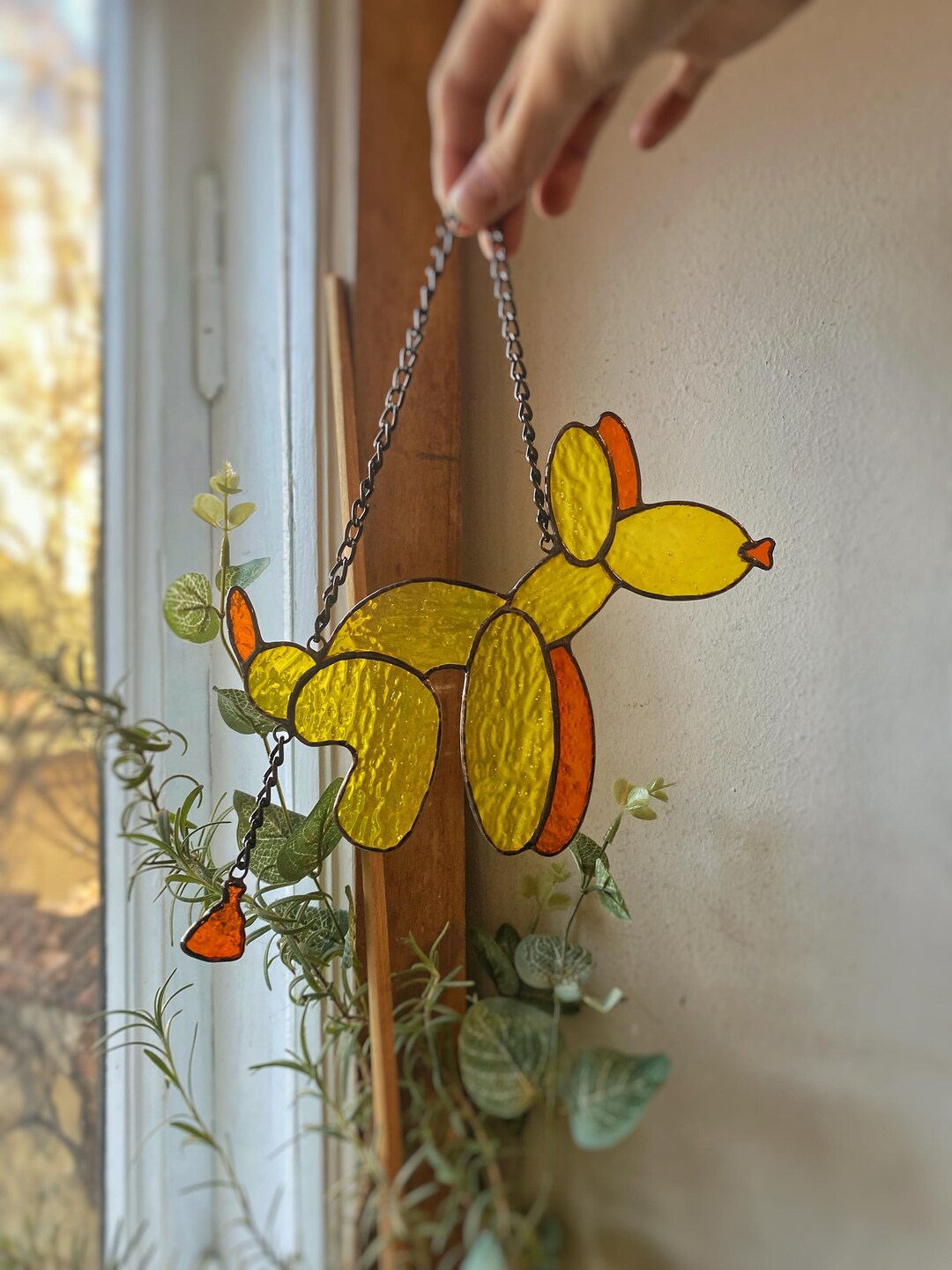 Pooping Balloon Dog Stained Glass Suncatcher, Funny Housewarming Gift ...