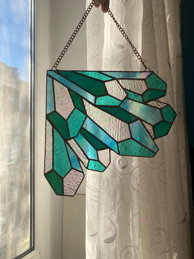 Iridescent Stained Glass Corner Panel, Crystal Shard Decor, Handmade ...