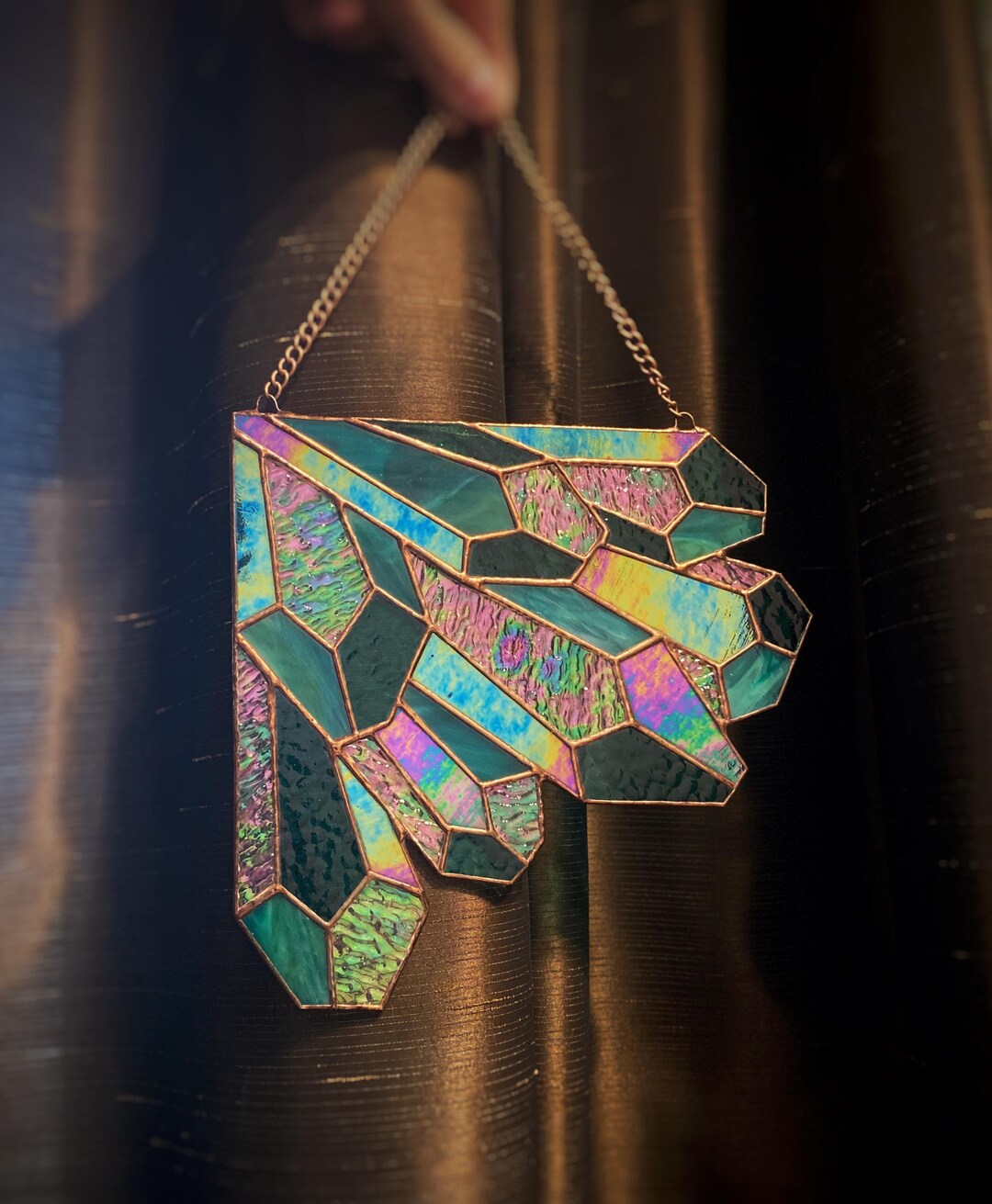 Iridescent Stained Glass Corner Panel, Crystal Shard Decor, Handmade ...