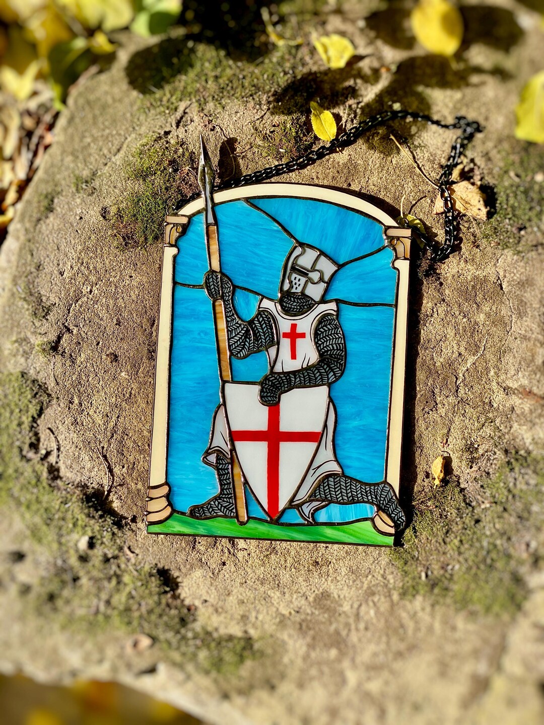 Handmade Stained Glass Crusader Knight Panel, Medieval Tiffany Style ...