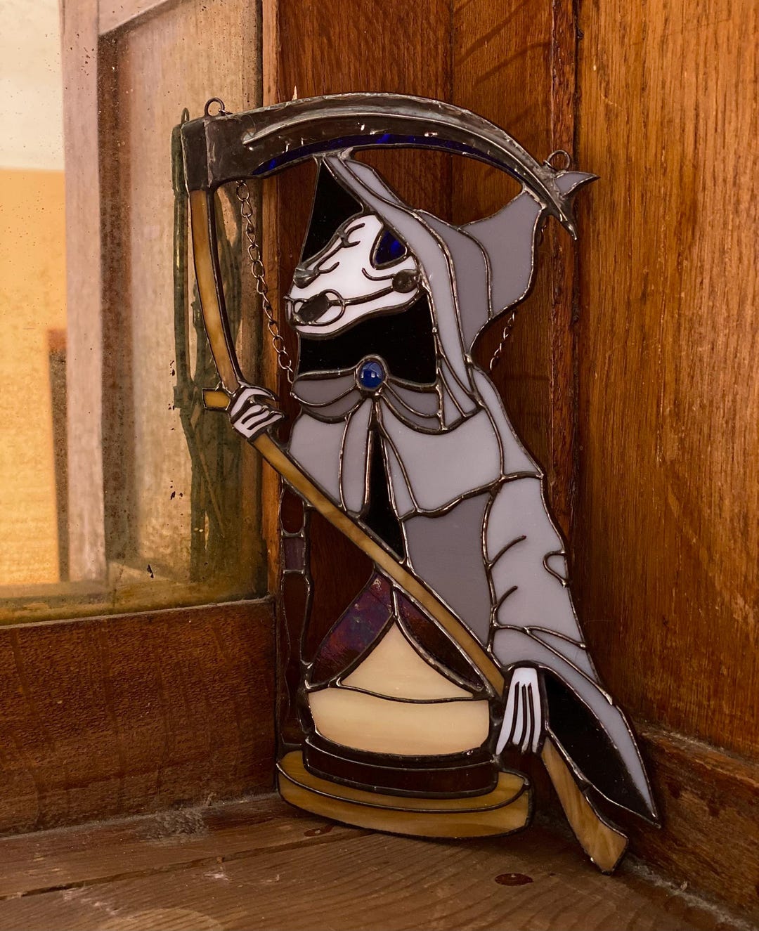 Gothic Reaper Stained Glass, Mouse Skull Suncatcher, Dark Fantasy ...