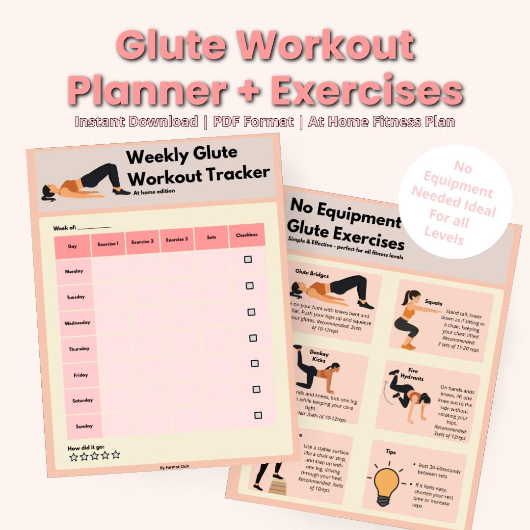 Weekly Glute Workout Tracker + No Equipment Booty Exercises | Fitness ...
