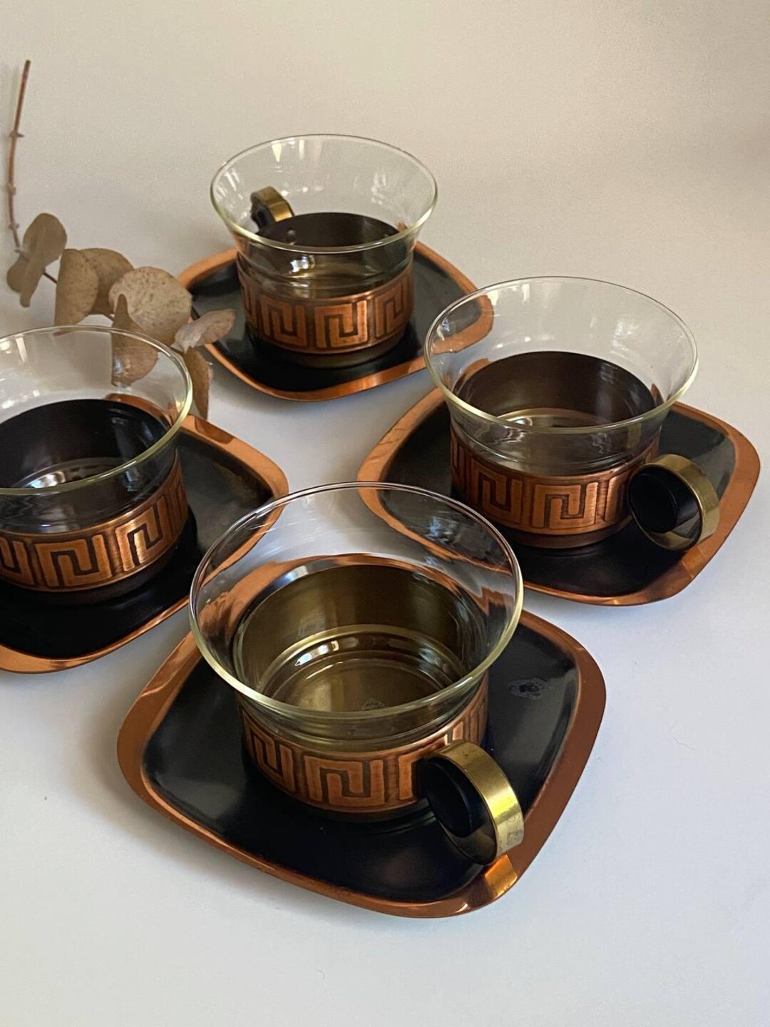 Schott Mainz Coffee Set, Tea Cups and Saucers: Copper, Teak & Geometric ...