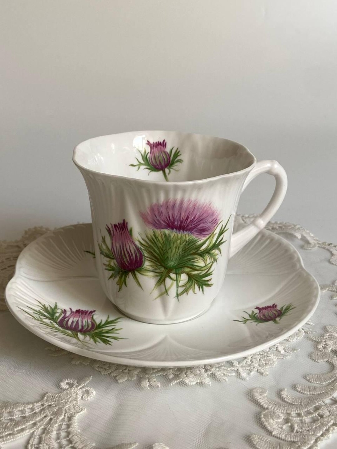 Vintage Shelley Fine Bone China Tea Cup and Saucer, Thistle Pattern ...