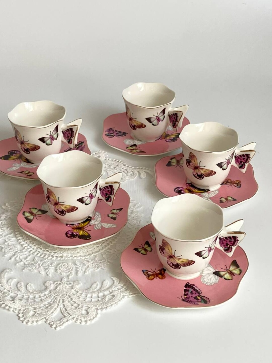 Butterfly Porcelain Tea Cups With Wing Handles, the Mia, 3 Pairs Left ...