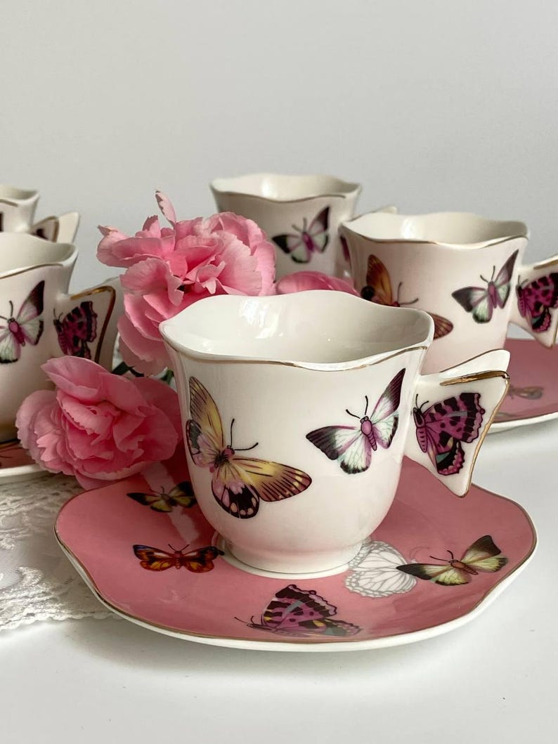 Butterfly Porcelain Tea Cups With Wing Handles, the Mia, 3 Pairs Left ...