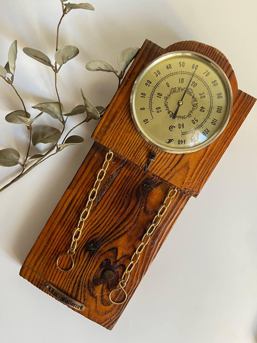 Mallorca Pine Barometer & Hygrometer, Spanish Vintage Wall Decor, Brass ...