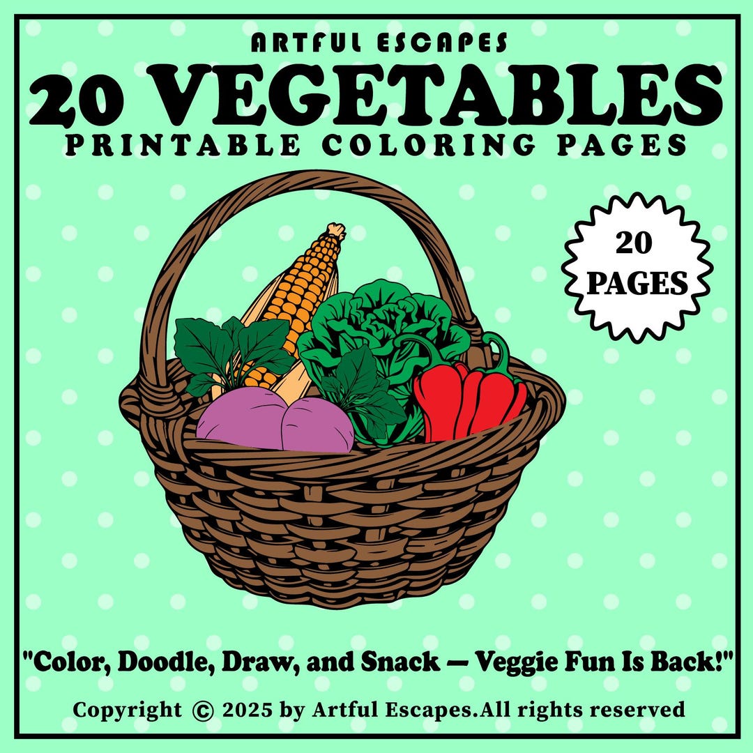 Vegetables Coloring Book for Kids | 20 Printable Vegetable Pages | A4 ...