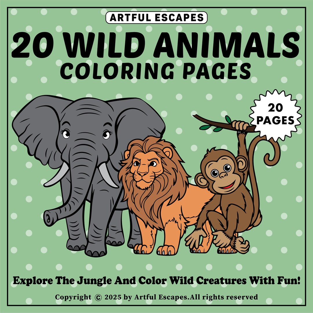 20 Wild Animals Coloring Pages for Kids: Jungle Safari Activity Book - Etsy