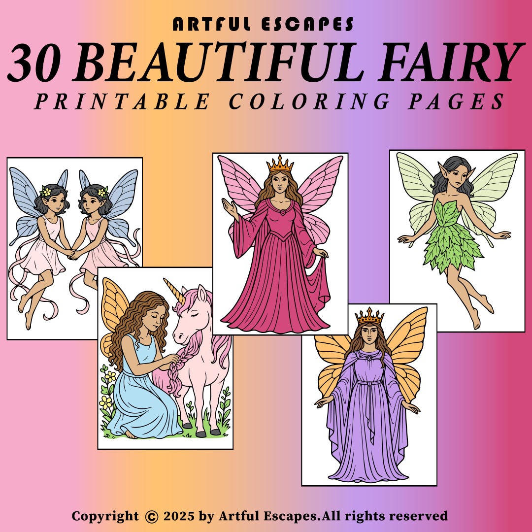 Fairy Coloring Book for Kids and Teens – 30 Printable A4 Fairy Coloring ...