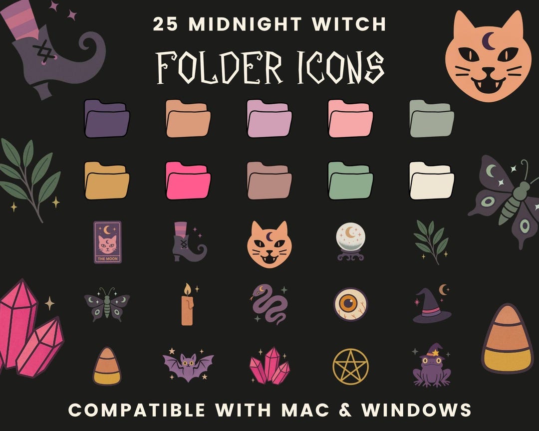 Midnight Witch Folder Icons for Mac and Windows – Spooky Cute Desktop ...