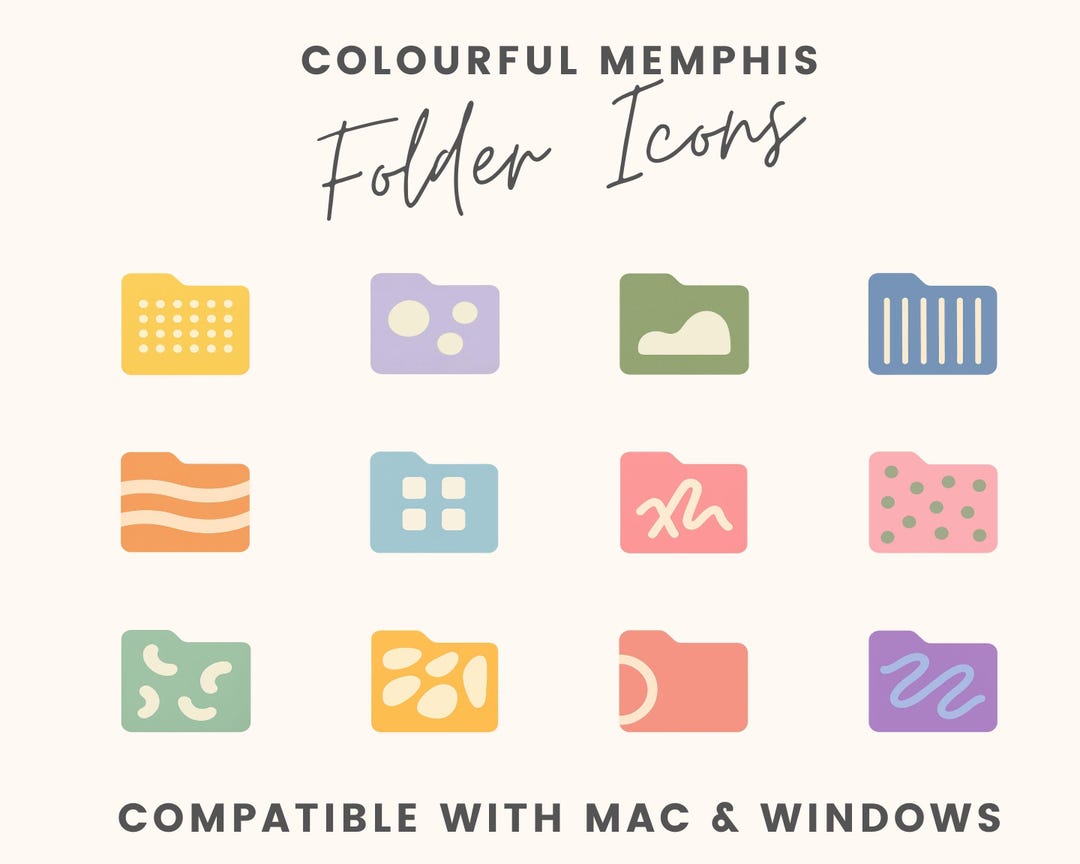 Memphis Pastel Folder Icons: Mac & Windows Desktop (digital Download ...