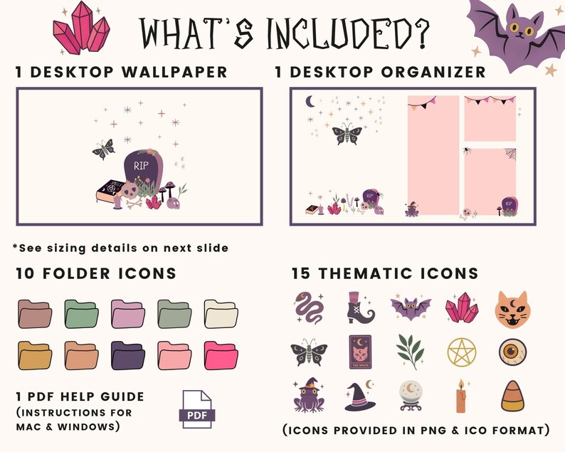 Witch Desktop Organizer Wallpaper & Icons: Pastel Halloween Theme ...