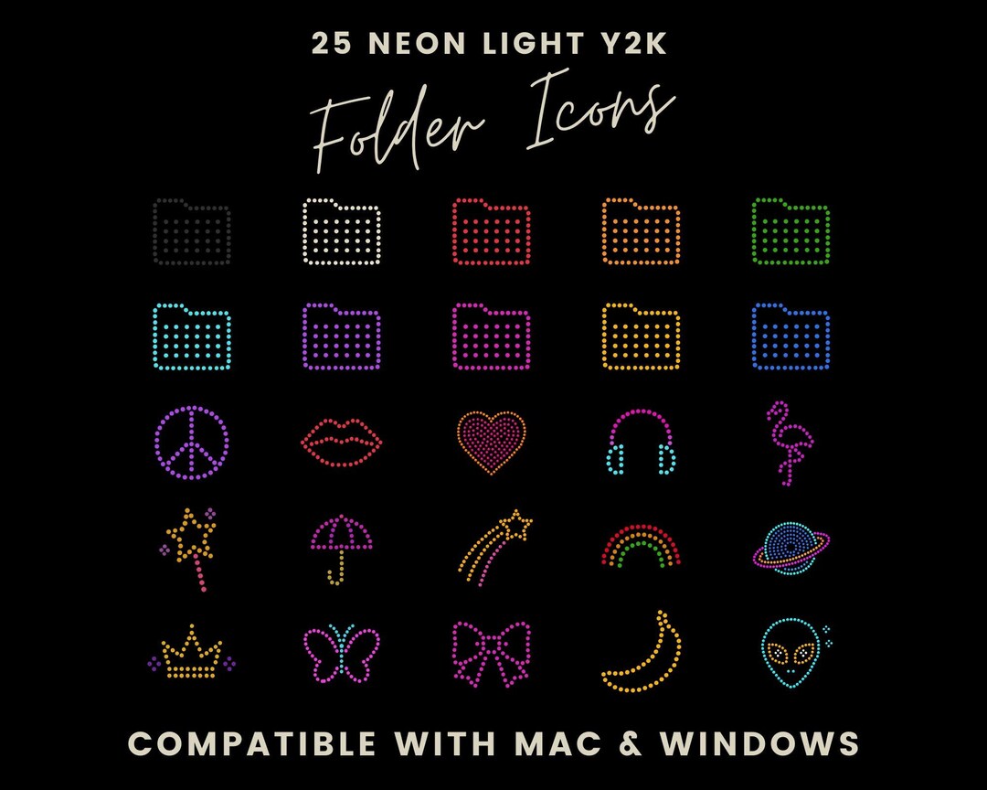 25 Neon Folder Icons for Mac Windows, Y2K Desktop Set, Vaporwave ...