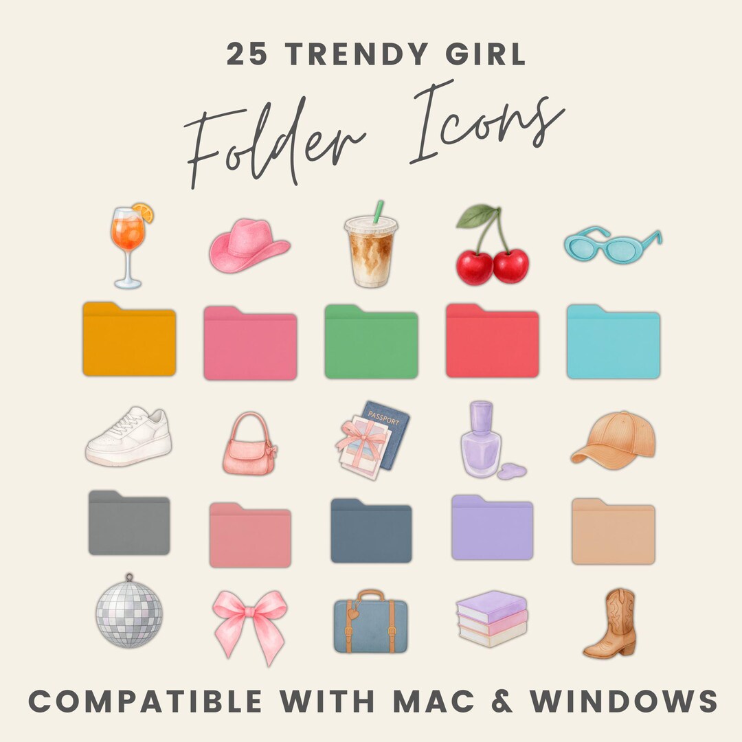 25 Trendy Girl Folder Icons for Mac and Windows, Aesthetic Desktop ...