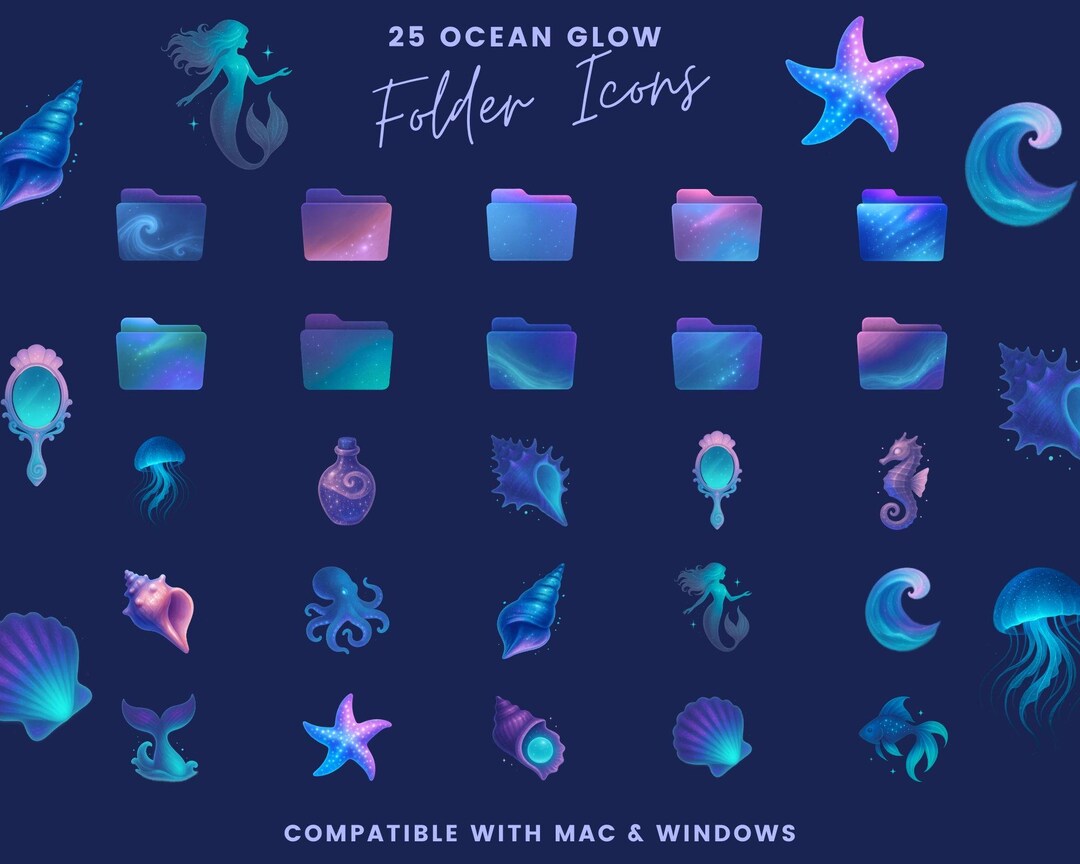 Ocean Glow Folder Icons – Mermaidcore Mac & Windows (digital Download ...