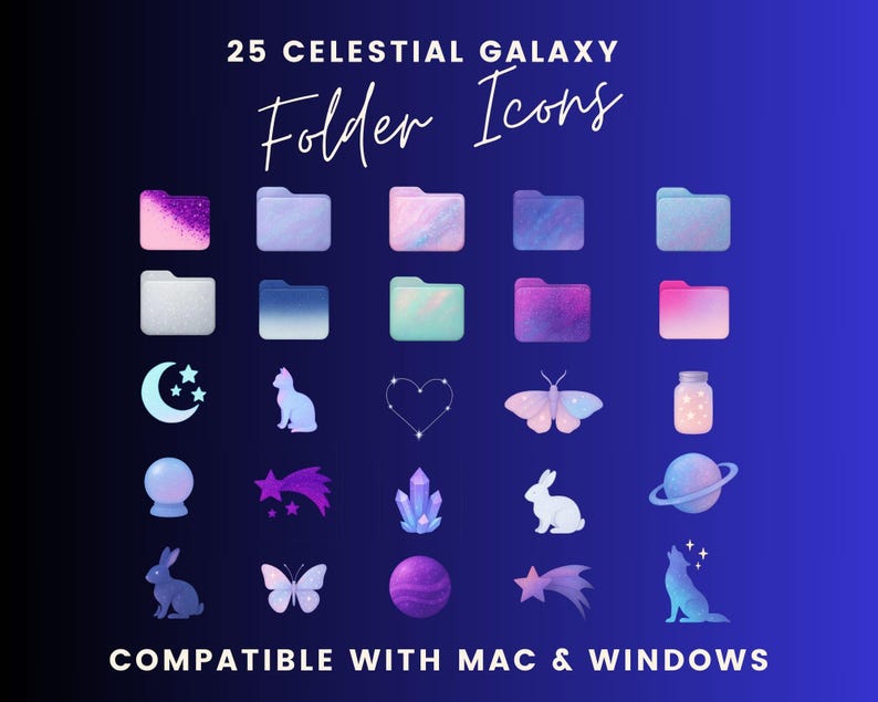 Galaxy Folder Icons: Pastel Celestial Theme for Mac & Windows (digital ...