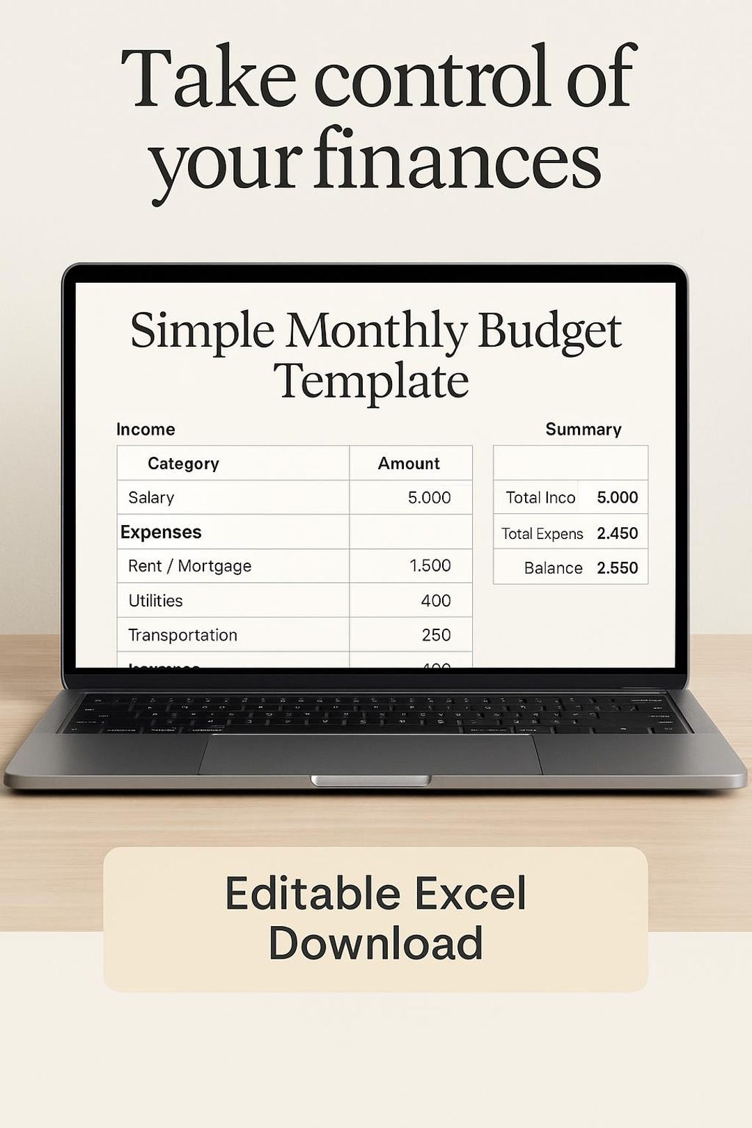 Simple Monthly Budget Template | Track & Organize Your Expenses (excel ...