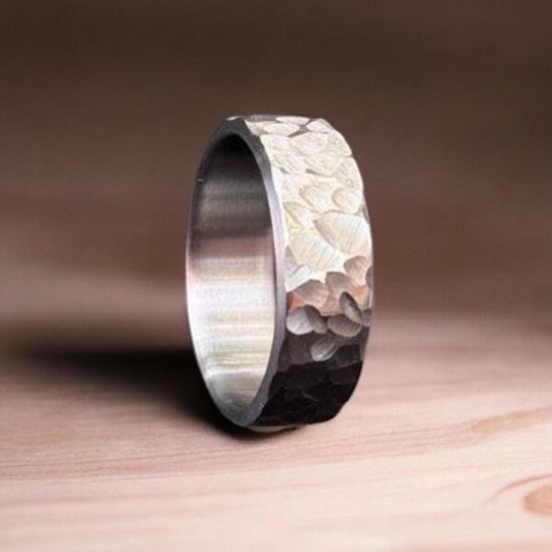Handcrafted Rock Hammered Titanium Ring, Personalized Wedding Band Gift ...