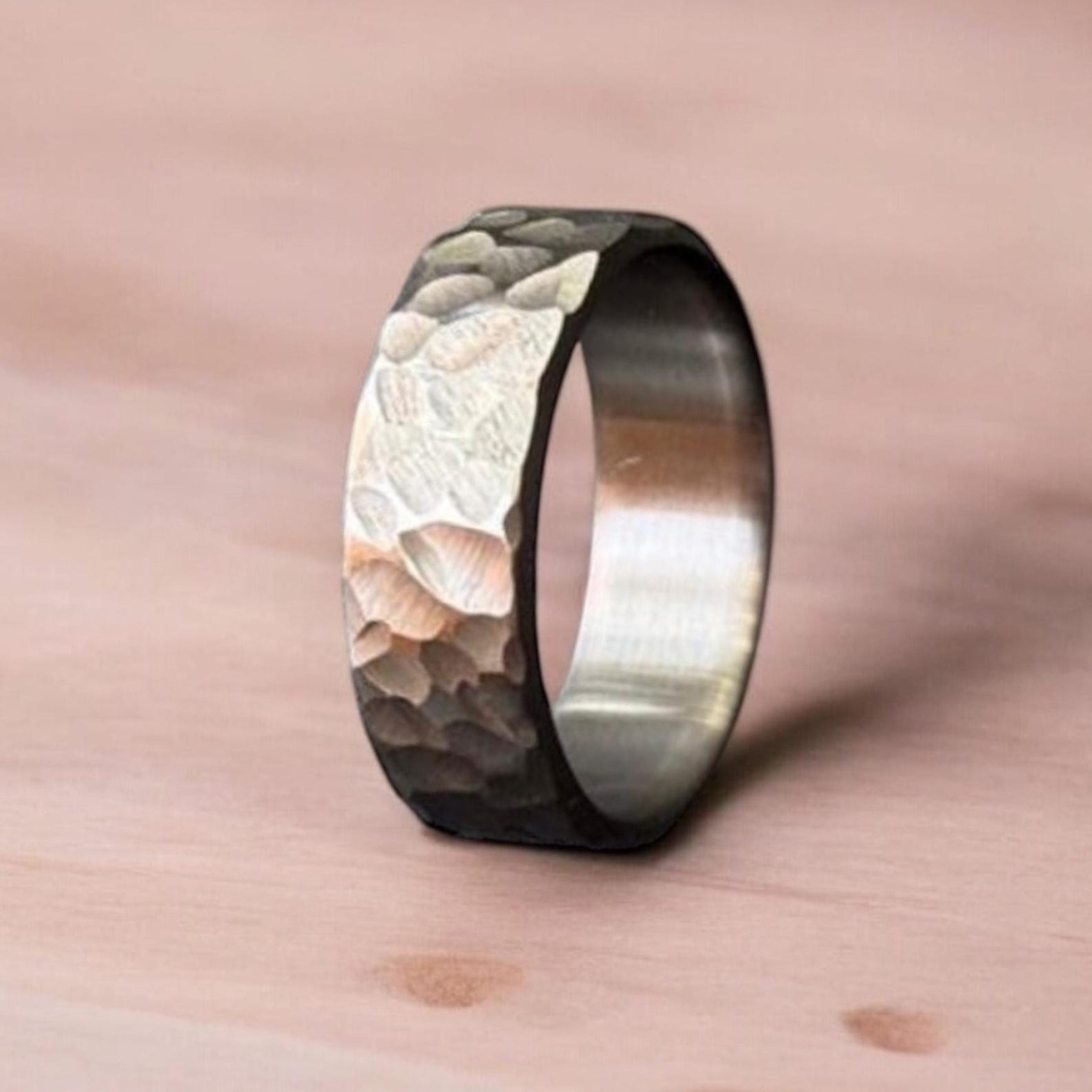 Handcrafted Rock Hammered Titanium Ring, Personalized Wedding Band Gift ...
