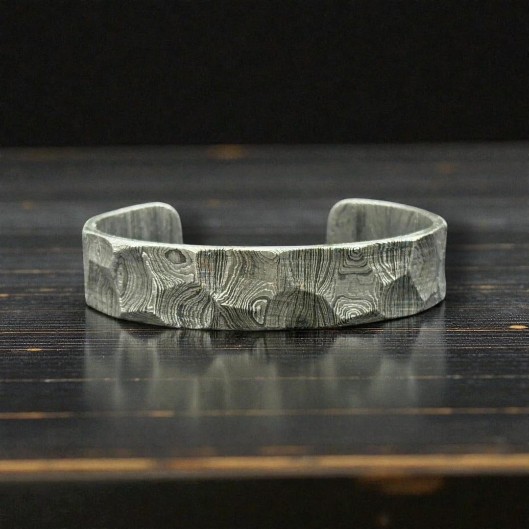Hammered Damascus Steel Bracelet for Men Handmade Forged Cuff Rustic ...