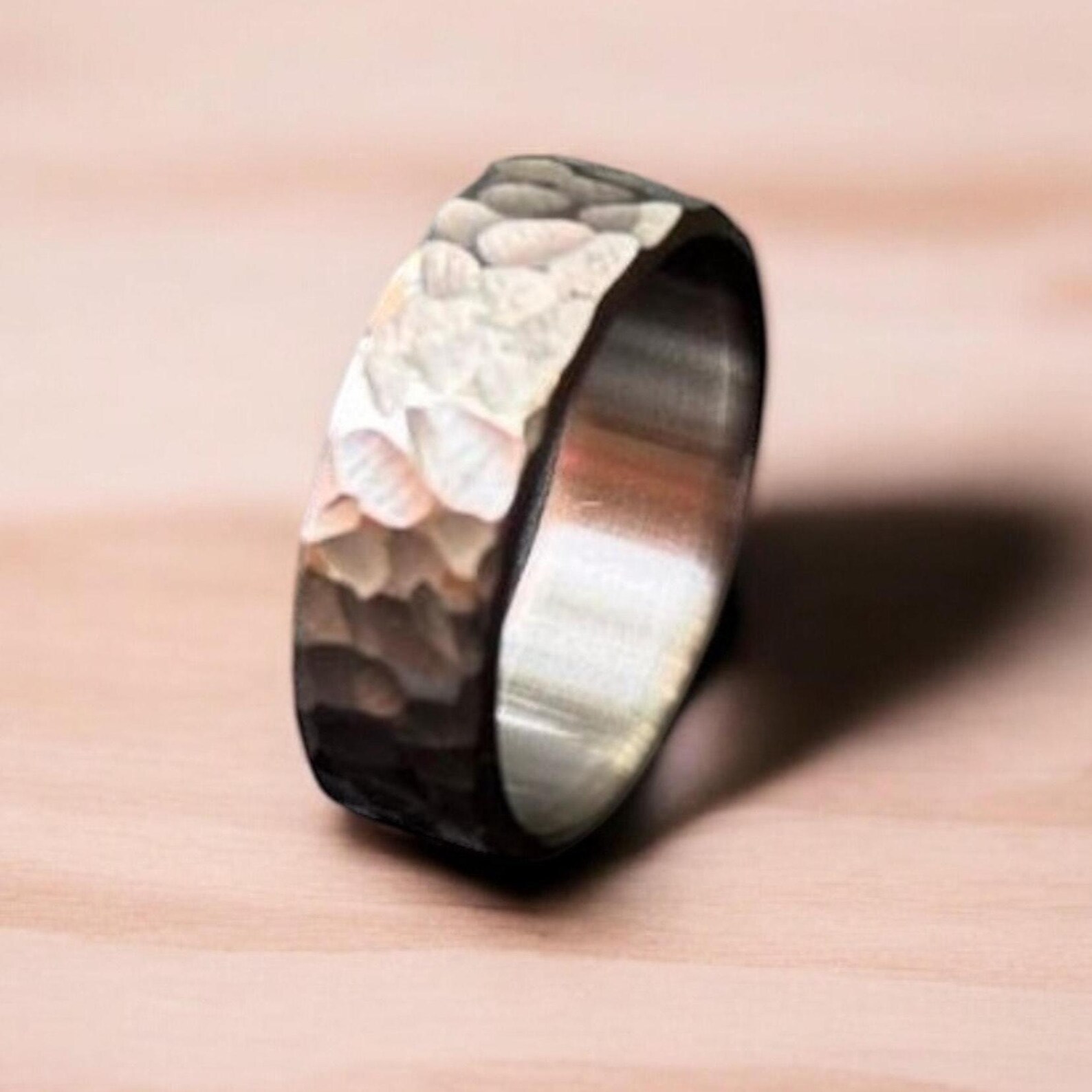 Handcrafted Rock Hammered Titanium Ring, Personalized Wedding Band Gift ...