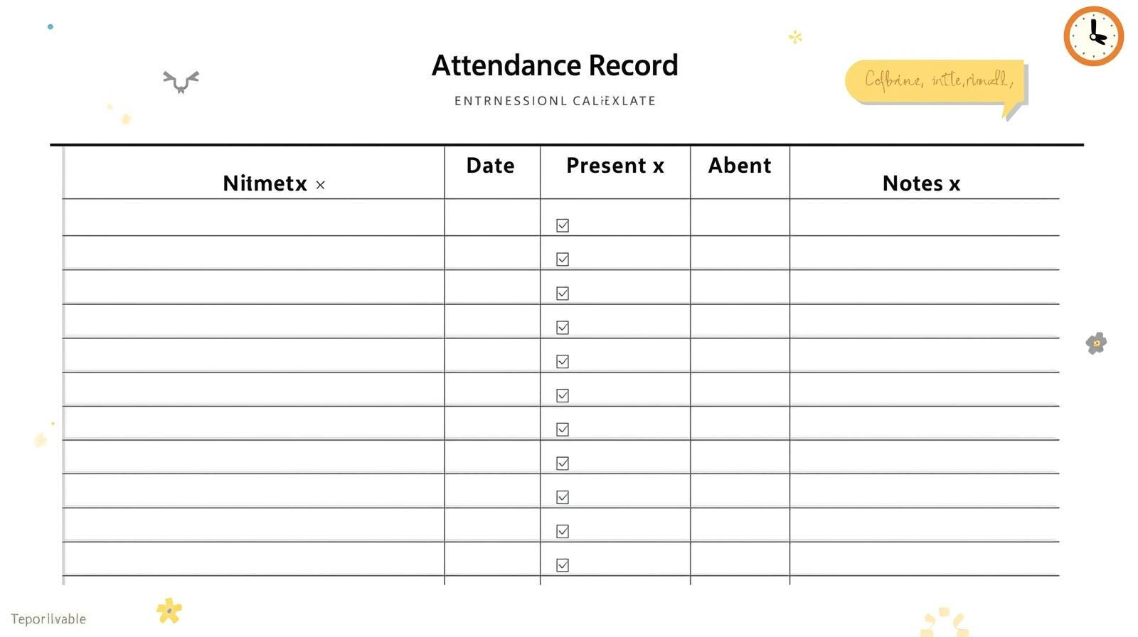 Editable Attendance Record Template | Printable Student & Employee ...
