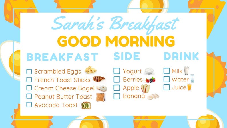 Editable Kids Breakfast Menu (pictures of Real Food) - Etsy