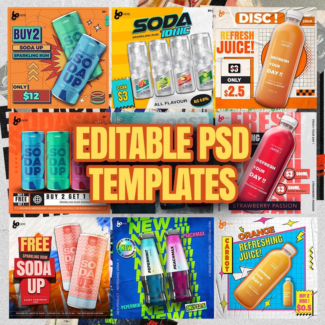 PSD Drink Promotion Templates | Juice, Soda, Energy Drink | Editable ...