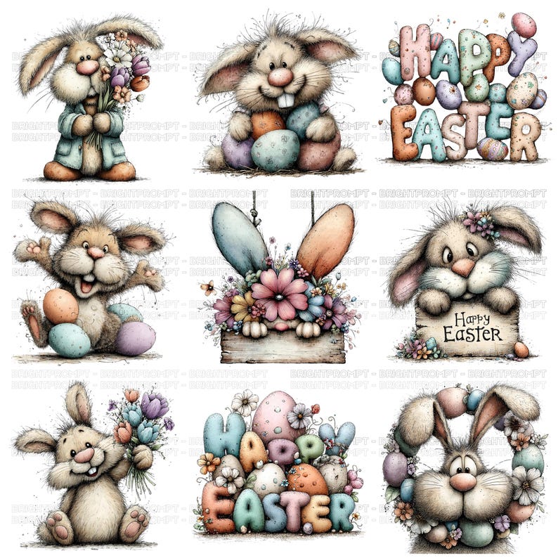 Easter Bunny Clipart Bundle | Spring PNG Graphics - Etsy