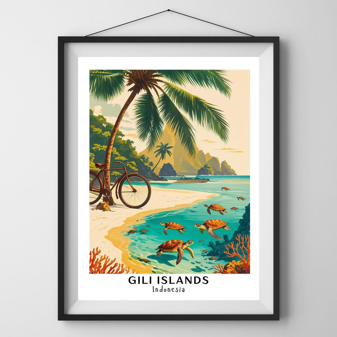 Gili Islands Travel Poster: Indonesian Beach Print, Coastal Wall Art ...